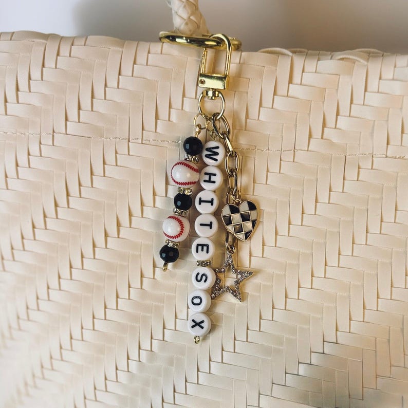 Baseball Beaded Bag Charm: Baseball Keychain With Letter Beads - Etsy