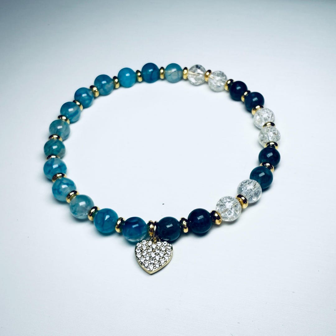 Alignment Blue Gemstone Bracelet – Handmade Beaded Bracelet With Heart ...