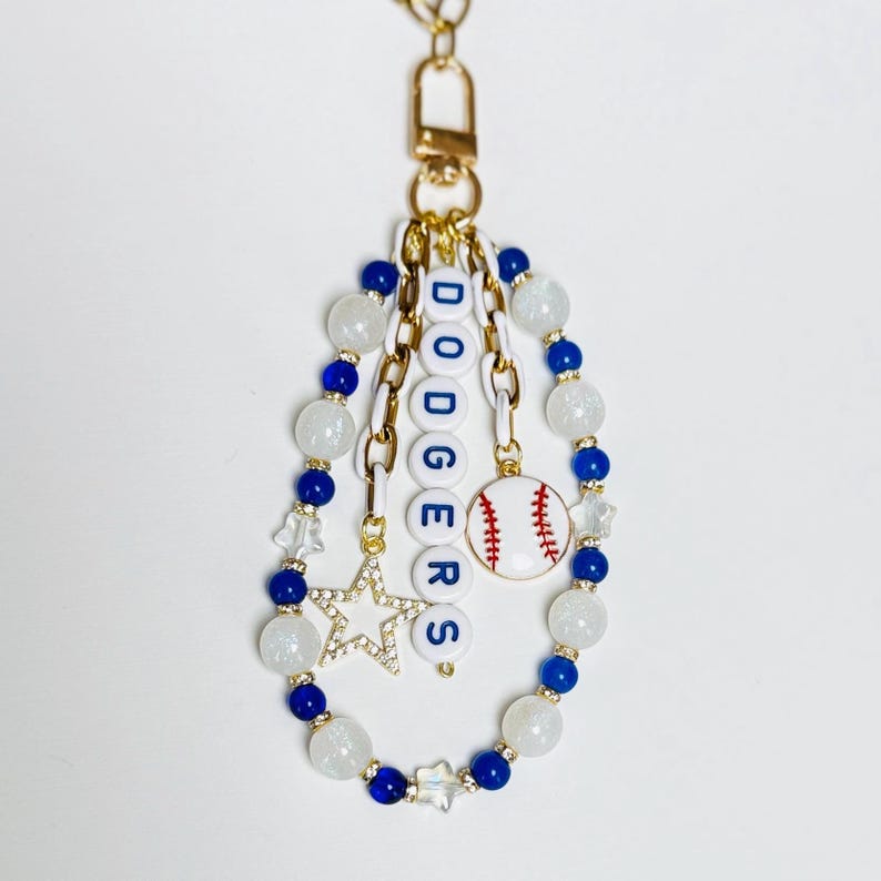 Dodgers Baseball Bag Charm – Beaded Keychain for Baseball Fans, Gift ...