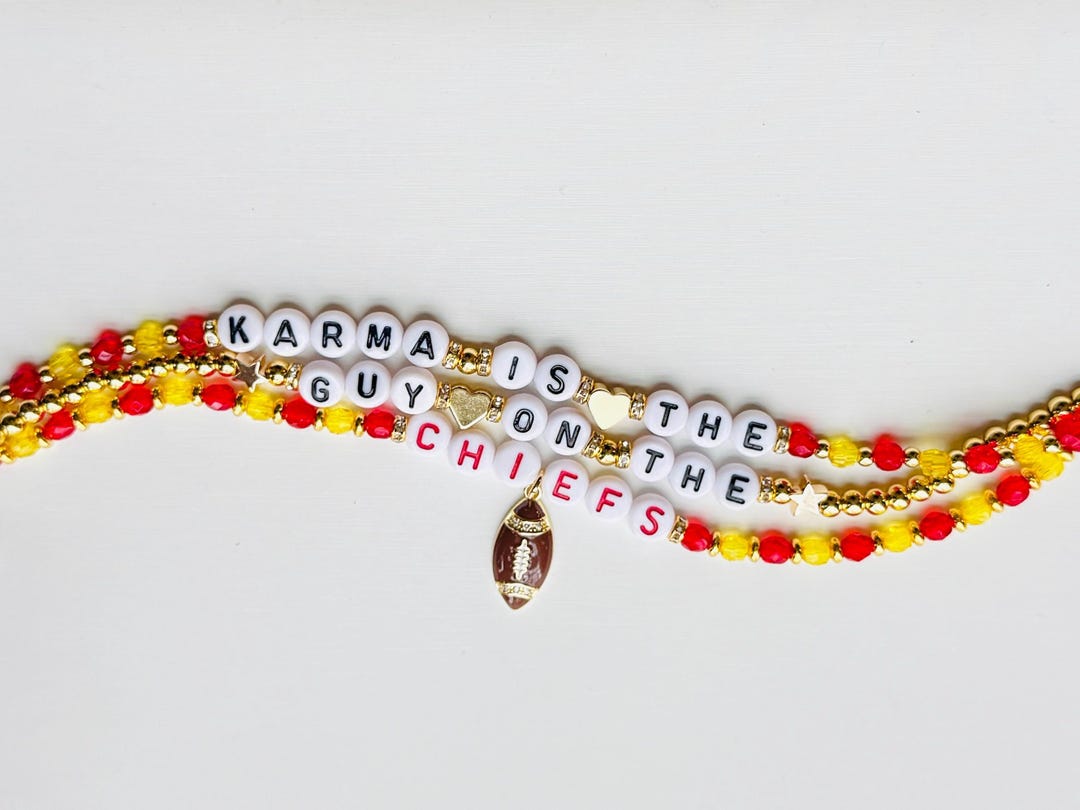 Chiefs Bracelet Stack: Crystal Beads, Football Charm - Etsy