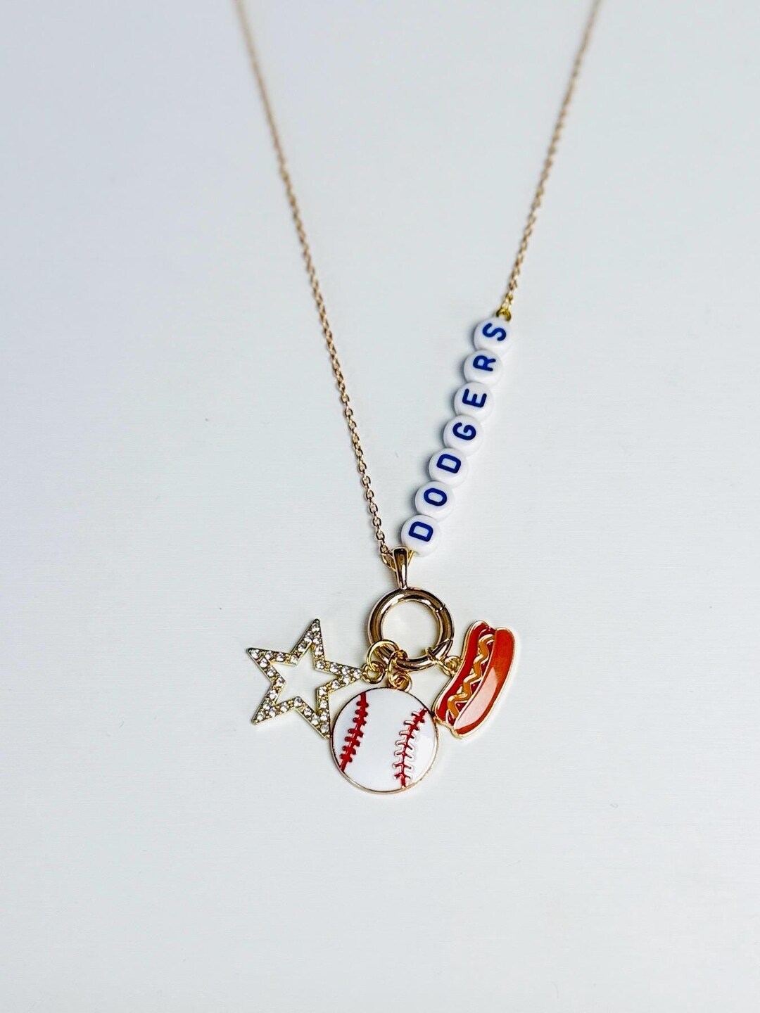 Dodgers-inspired Baseball Charm Necklace – Blue and White Beaded ...