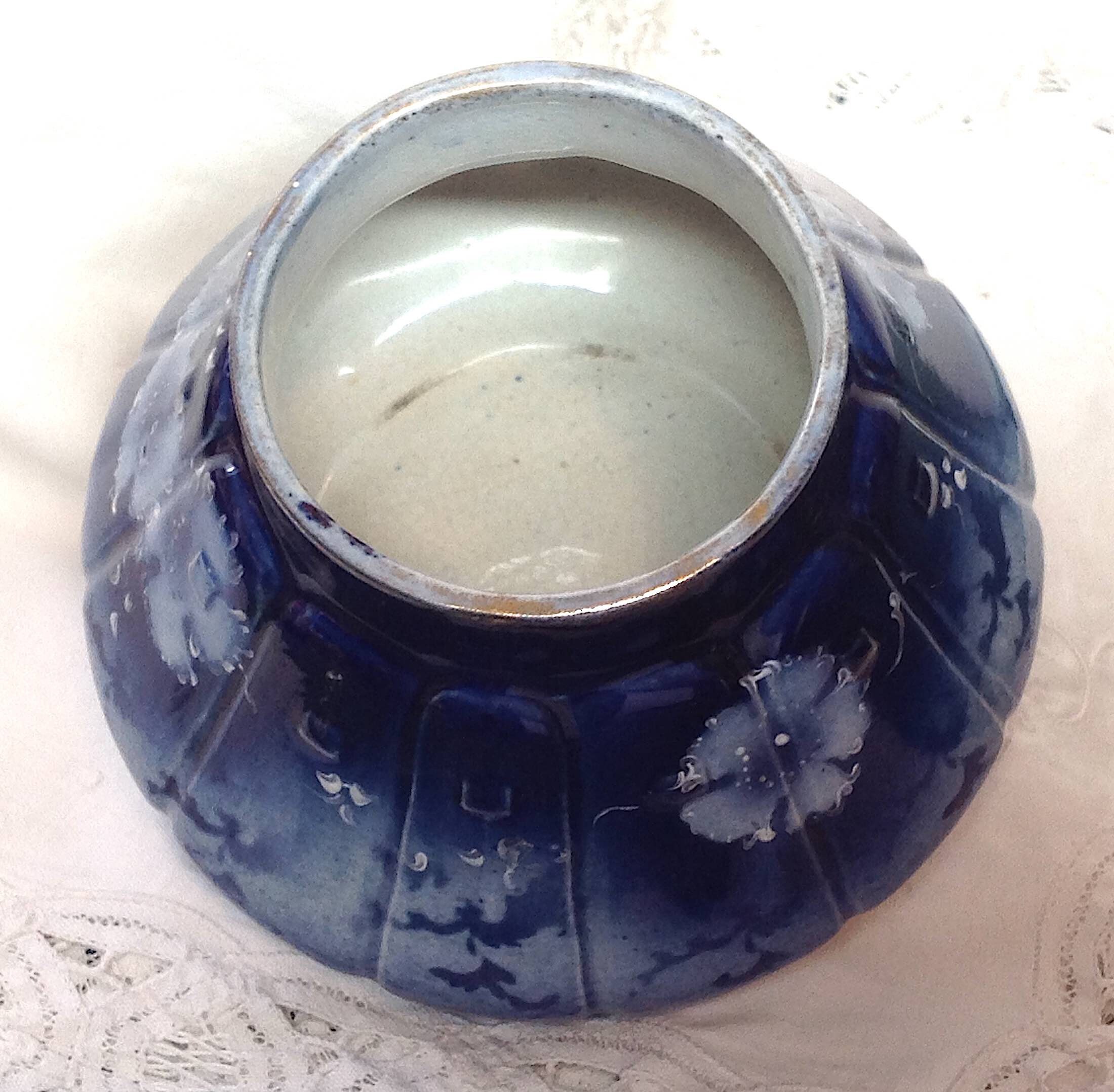 Flow Blue Vase Victorian Art Pottery Cobalt Blue Floral Flower Decor ...