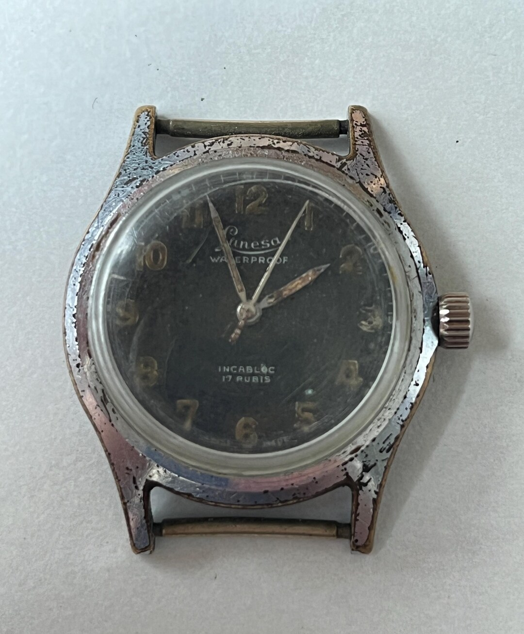 Vintage Gents LUNESA Mechanical Watch Black Dial 1940s / Military Style ...