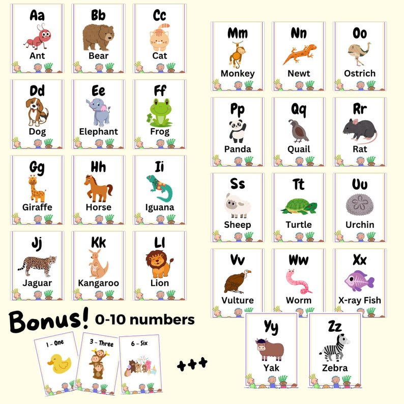 Printable Educational A-Z Animals Flashcard With Bonus 1-10 Numbers ...