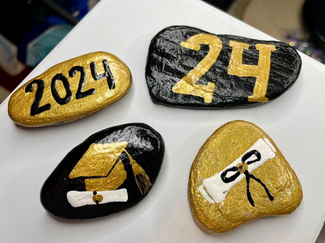 Hand-painted Black and Gold Graduation Rocks Custom Decor & Party ...
