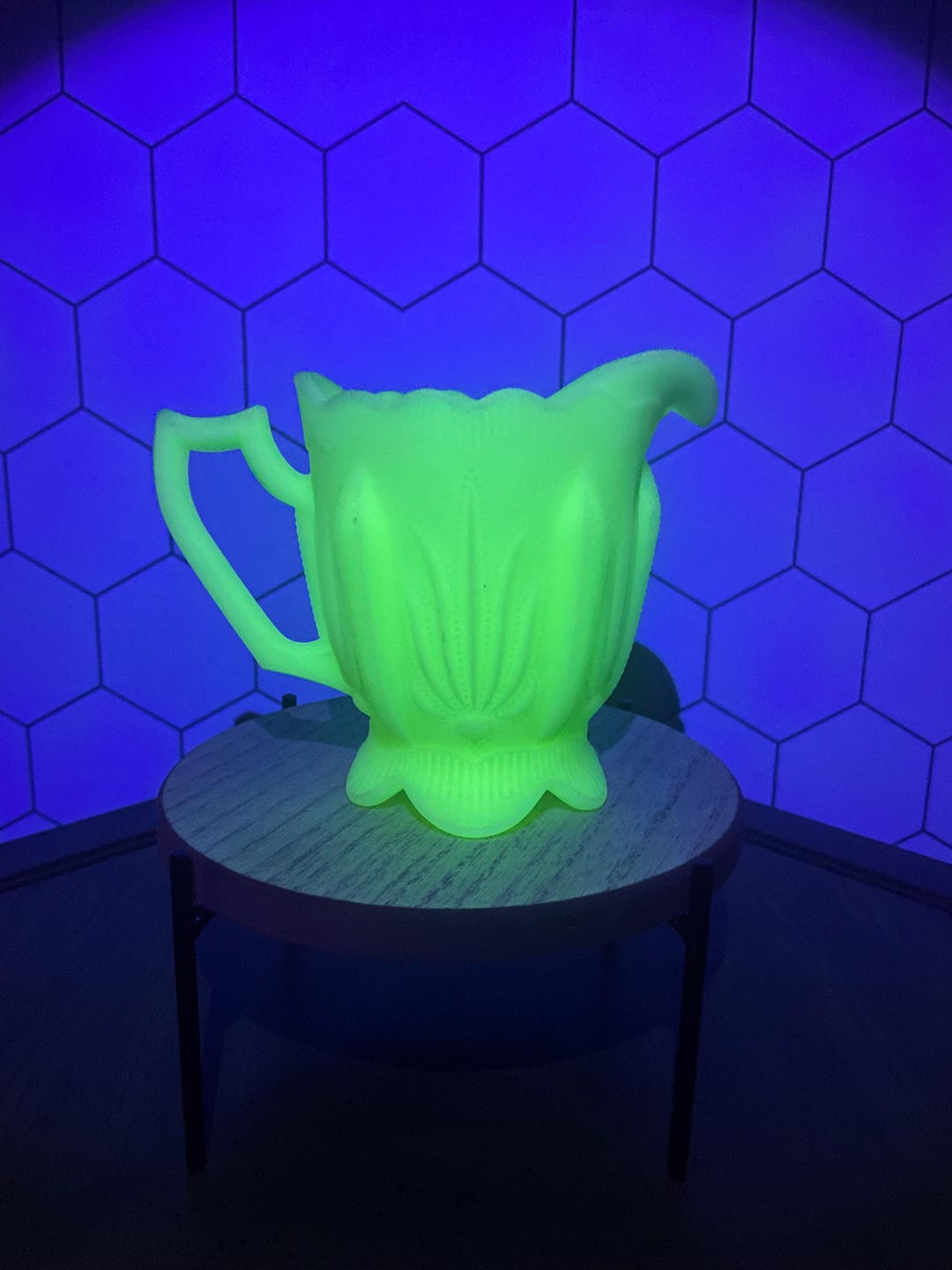 Fenton, Cactus Pattern, Uranium Glass Creamer. This is Satin Custard ...