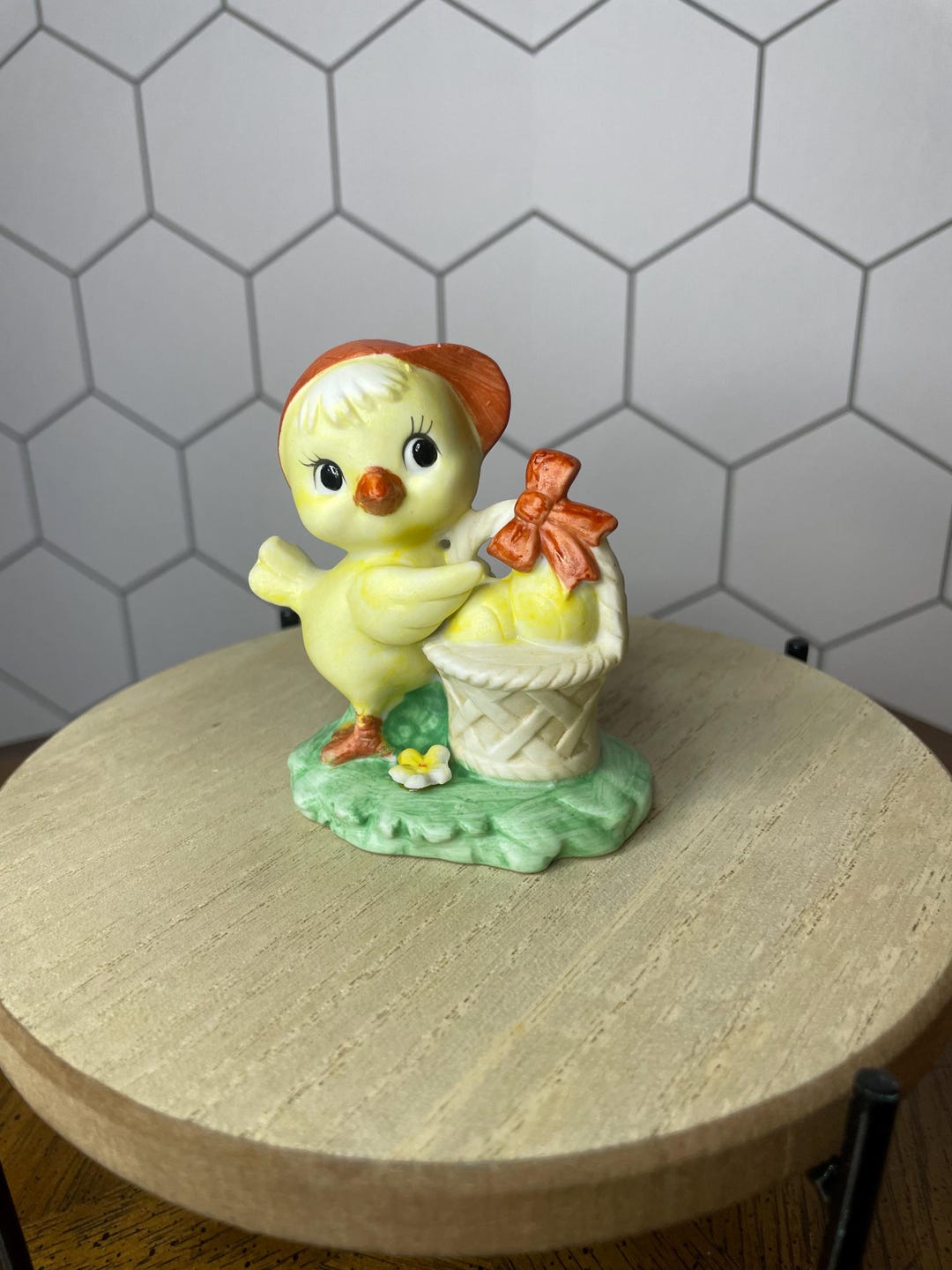 Lefton Hand-painted Bisque Easter Chick Figurine With a Basket of Eggs ...