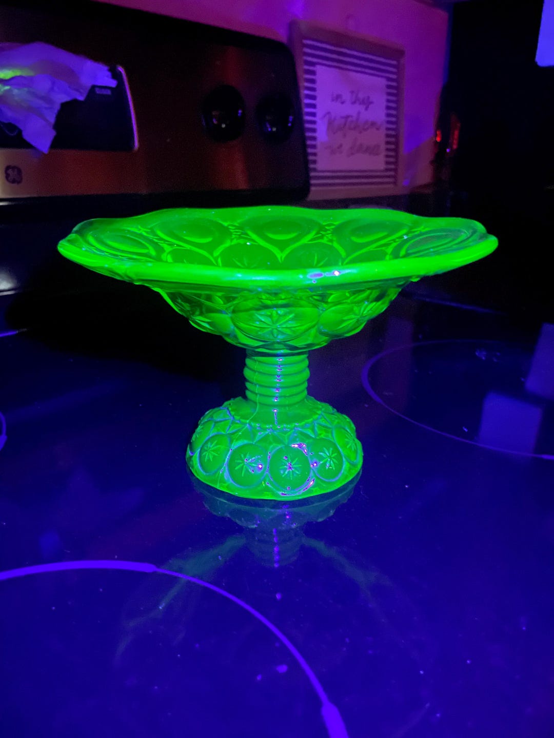 HTF Rare Glow, Moon and Stars Pattern, Green Kanawha Glass Compote - Etsy