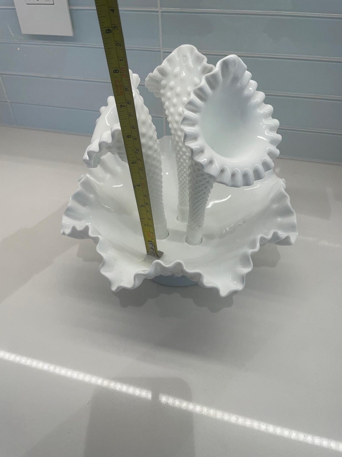 Fenton Milk Glass Epergne, 1950s, 3 Horn, Hobnail. No Chips, No Cracks ...