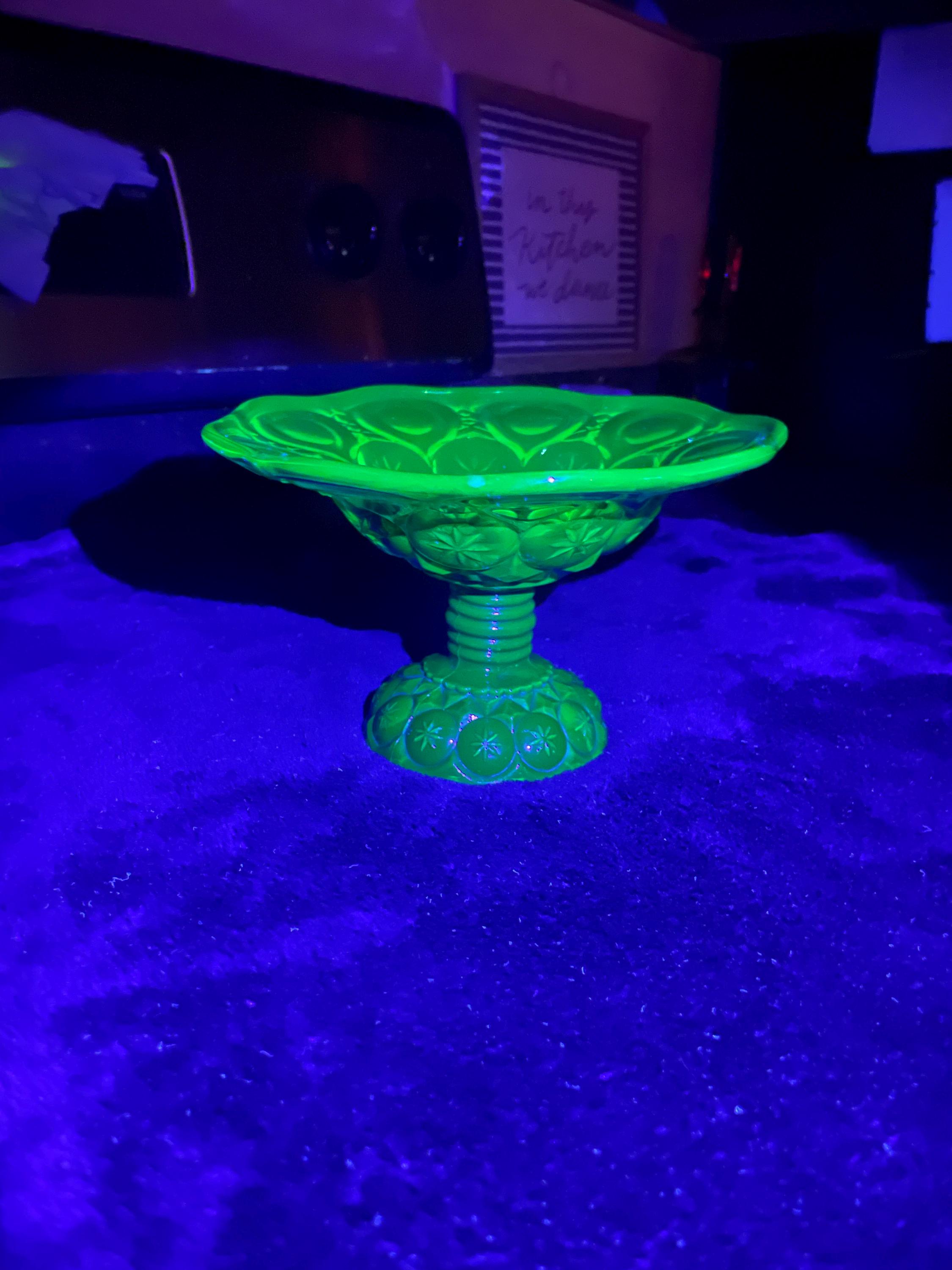 HTF Rare Glow, Moon and Stars Pattern, Green Kanawha Glass Compote - Etsy