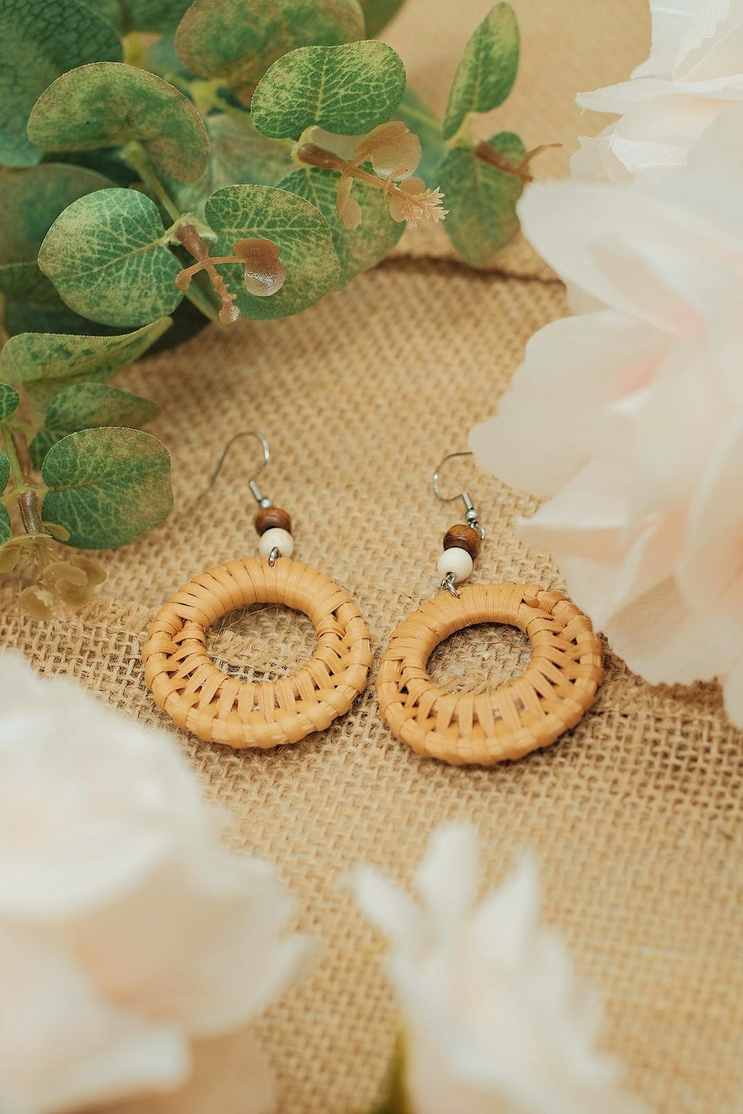 Boho Style Rattan Hoop Earrings With Charms - Etsy