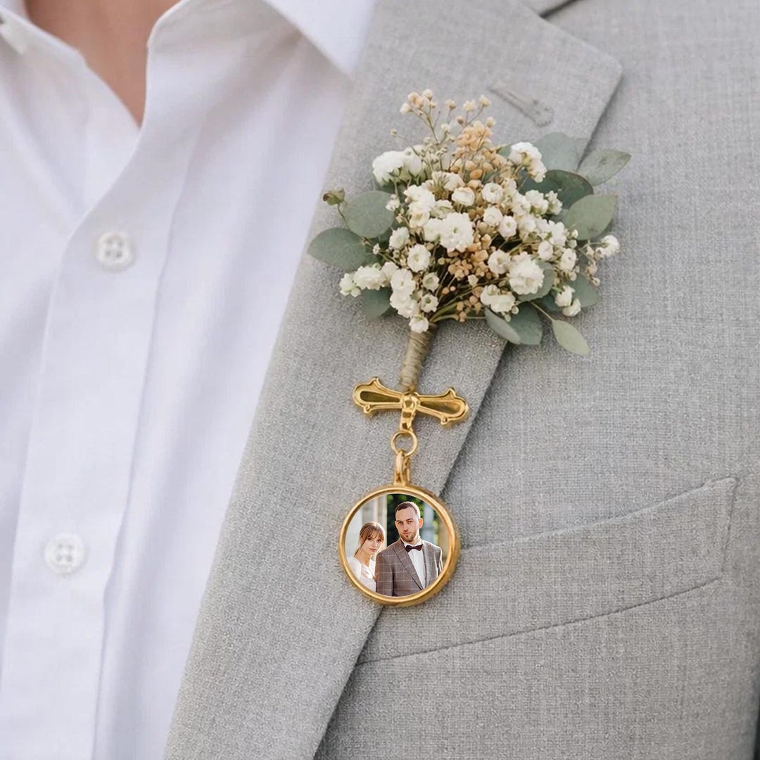 Custom Photo Wedding Lapel Pin for Groom, Personalised Boutonniere Pin ...