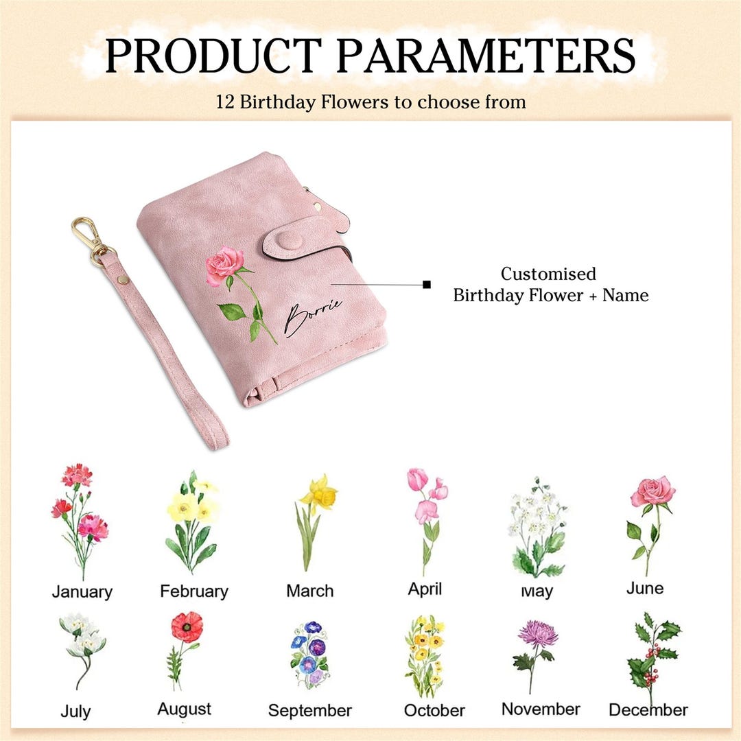 Custom Birth Flower Women Wallet,name Wallet for Mom, Personalized ...