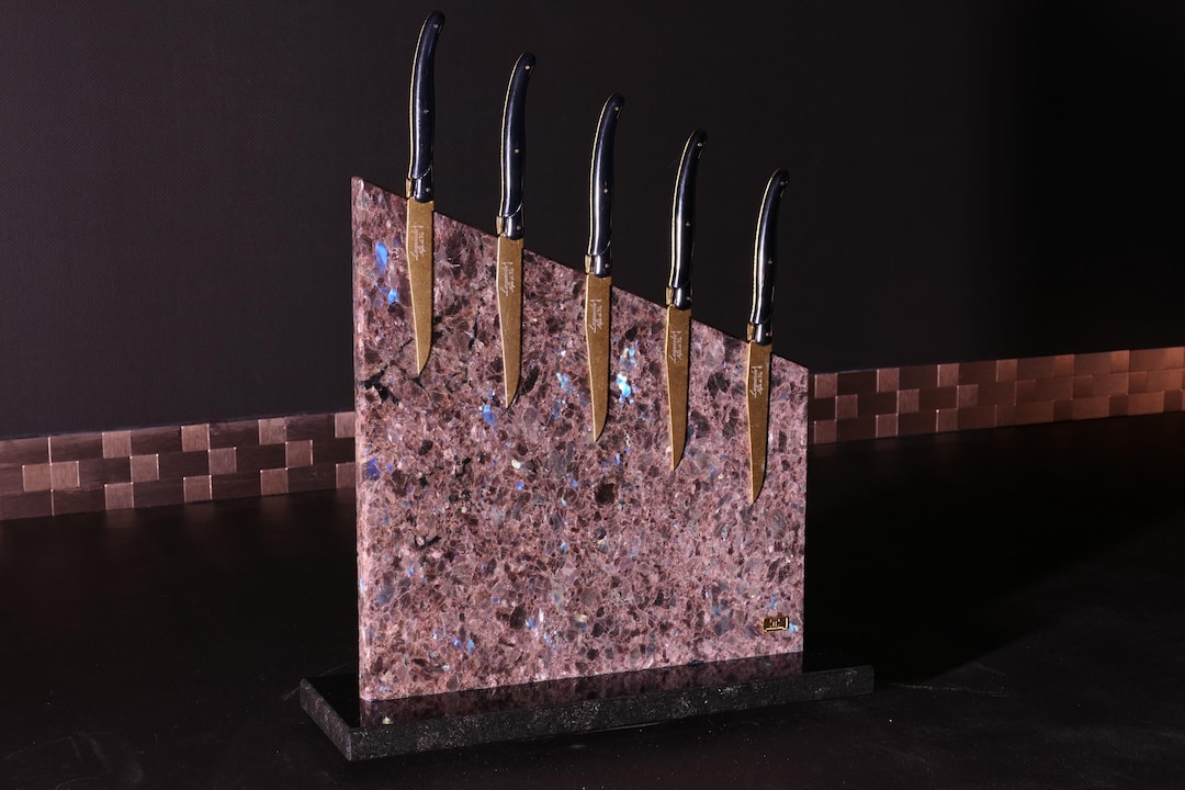 Knife Block Natural Stone Unique Marble Stone Single Piece Damask Knife ...