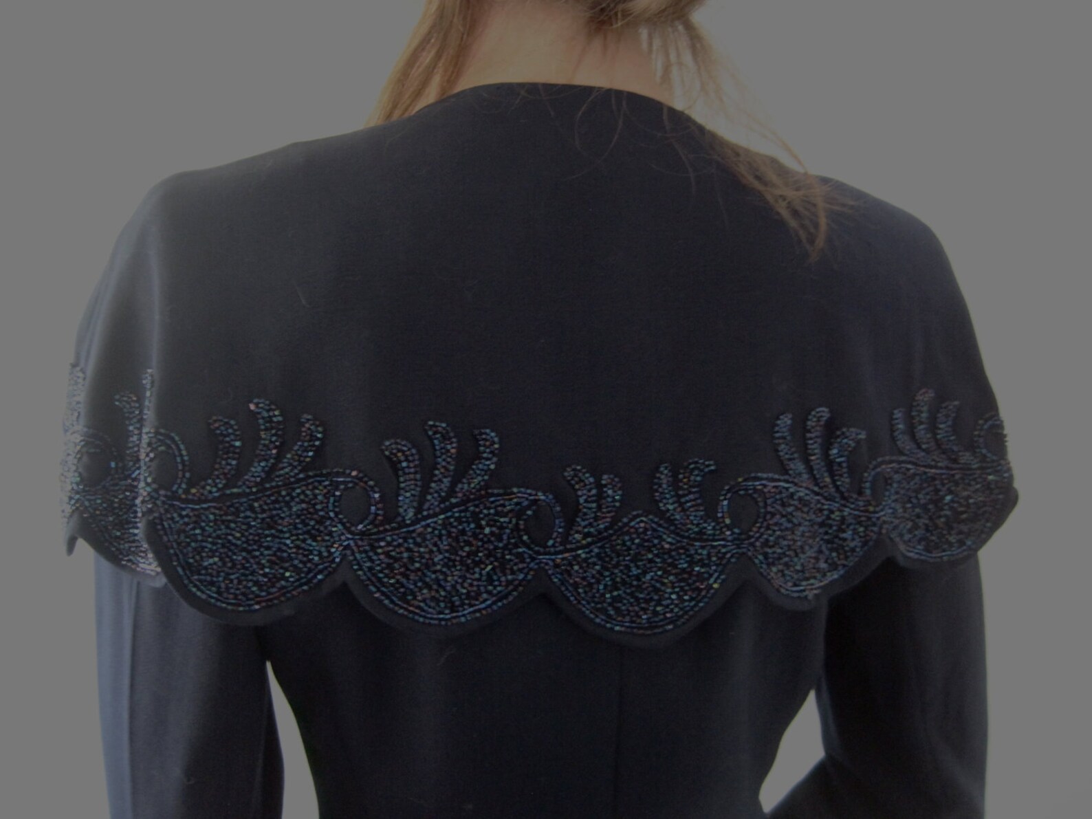 Vintage Deep Blue Jacket With Beaded Cape Collar and Pocket Flaps From ...
