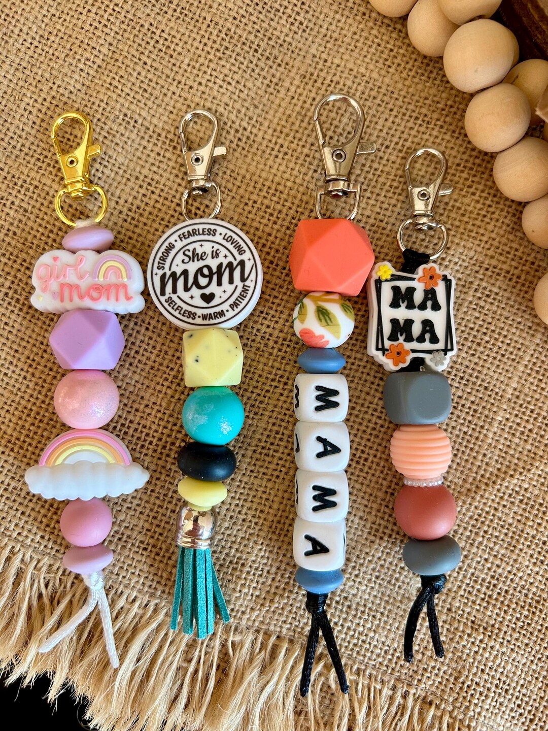 MAMA Keychain, Silicone Bead Style, Accessory, Girl Mom, Birthday Gift ...