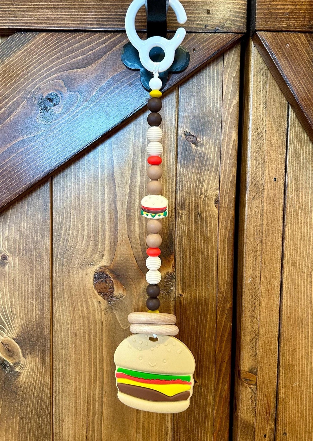 BURGER Silicone Car Seat Toy, Baby Accessory, Wooden Rattles, Infant ...