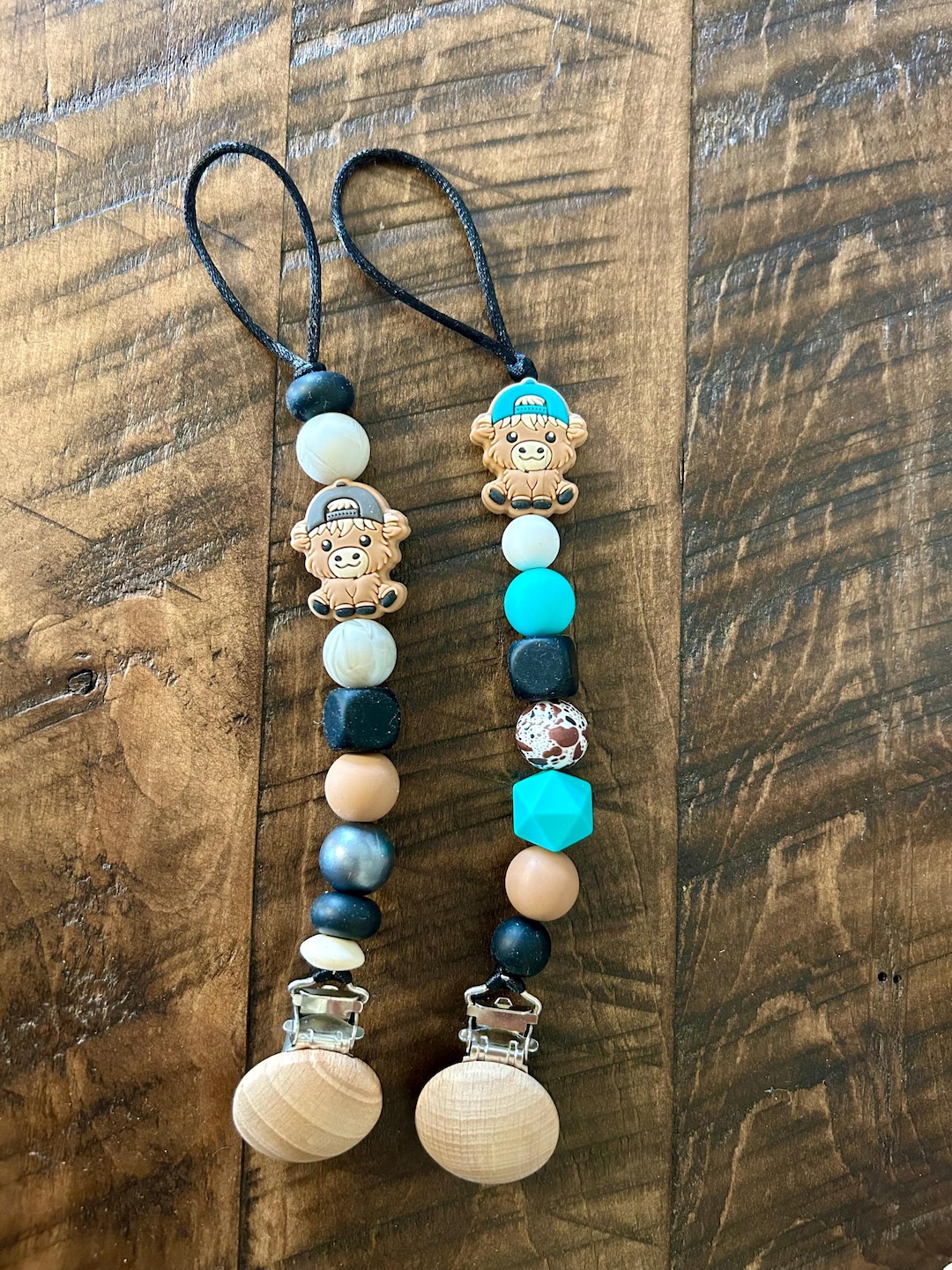 HIGHLAND Cow Pacifier Clip, Silicone Bead, Baby Boy Shower Gift, Blue ...