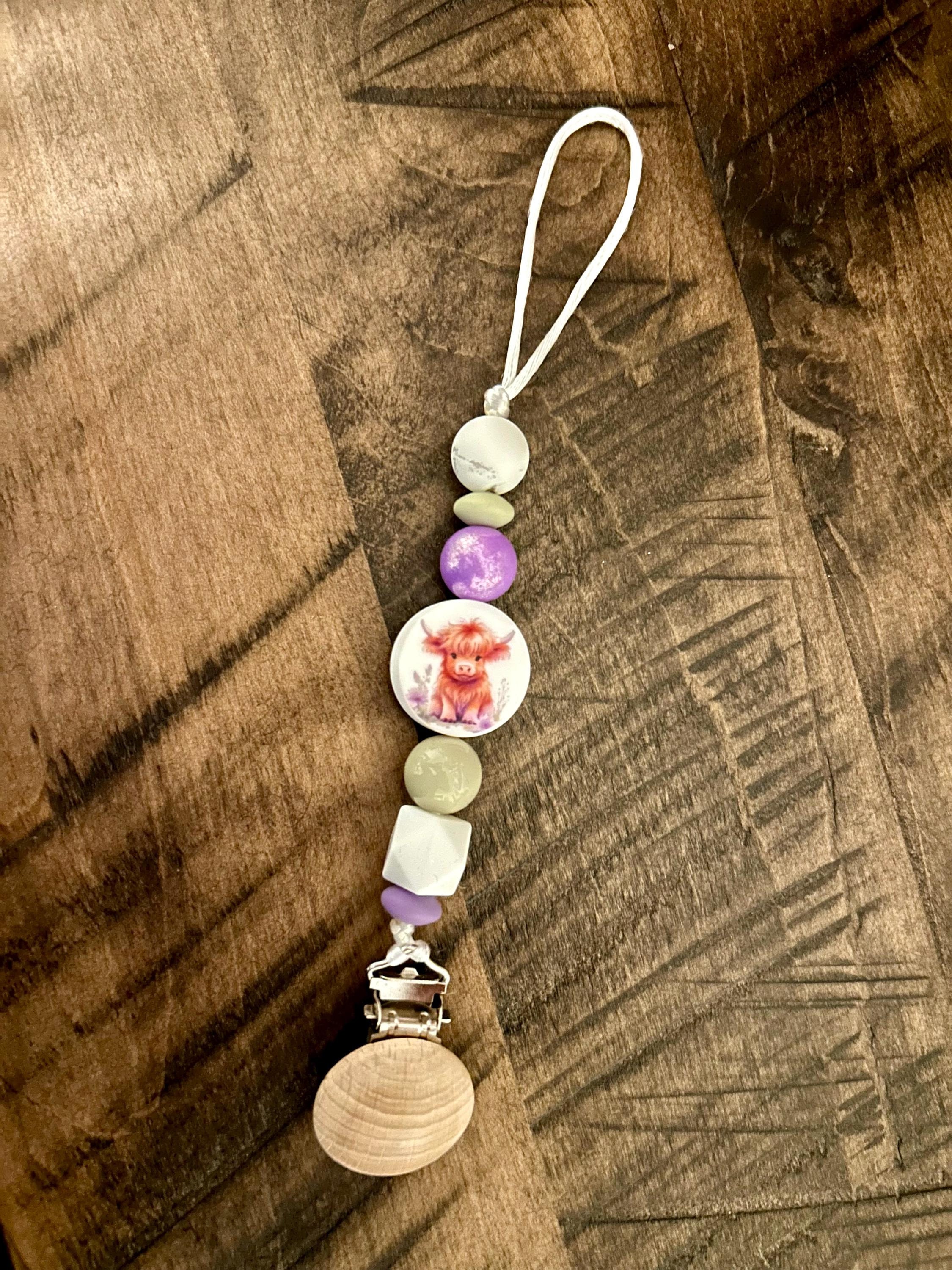 Baby Highland Cow Pacifier Clip, Wildflowers, Shower Gift, Accessory ...