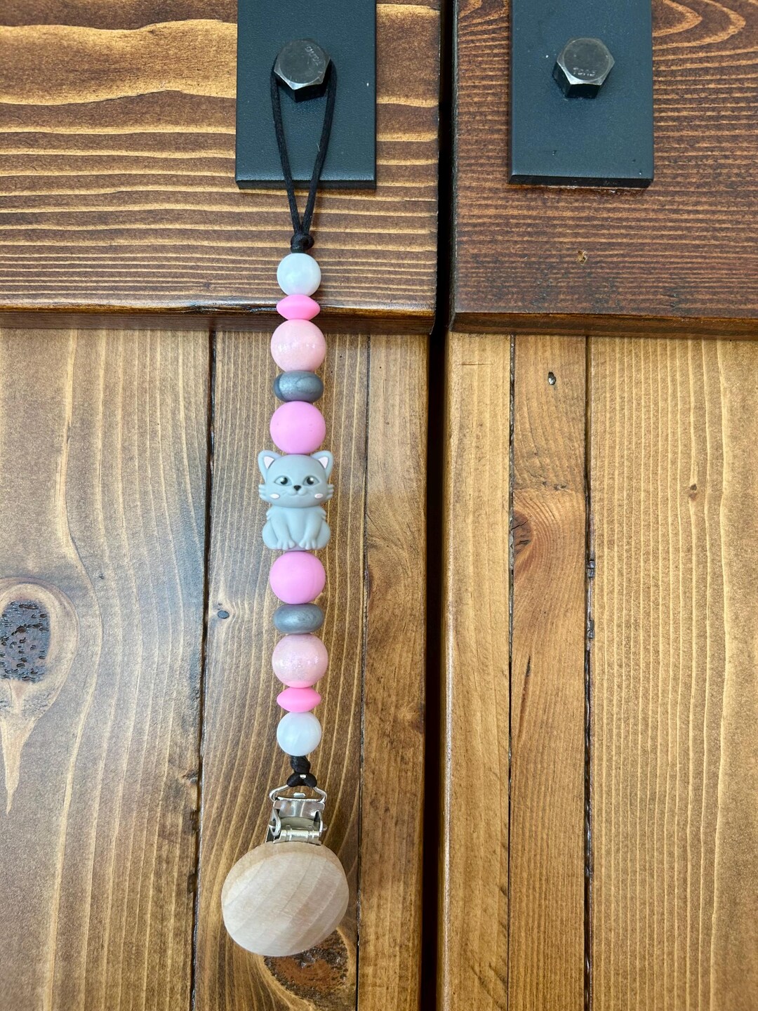 KITTEN Gray Pink Pacifier Clip, Cat Pet Farm Animal, Silicone Bead ...