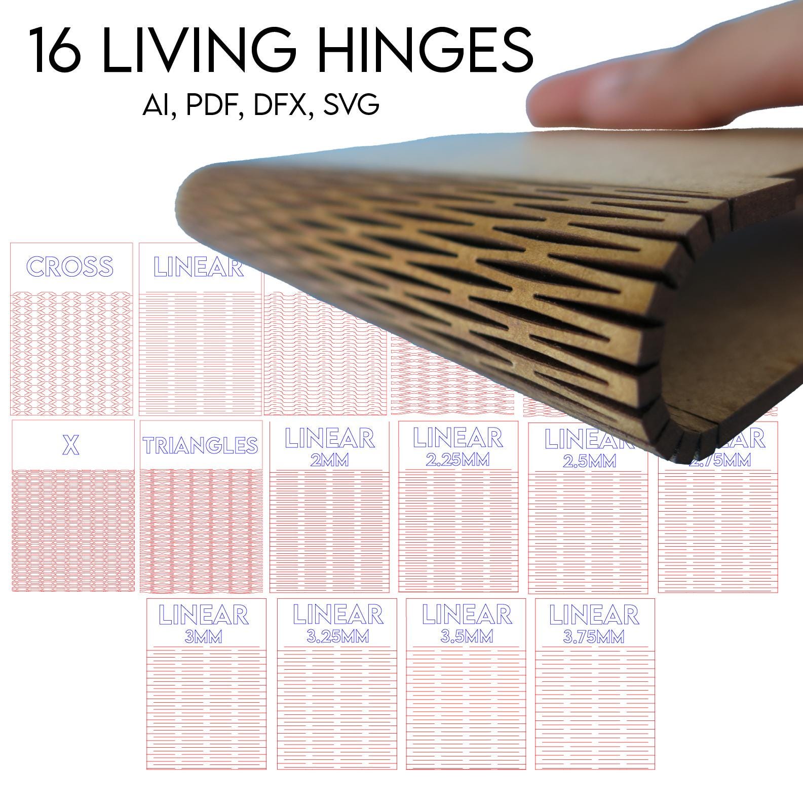 16 Living Hinges - Laser Cut Files - Ai, SVG, DXF, PDF - Etsy UK