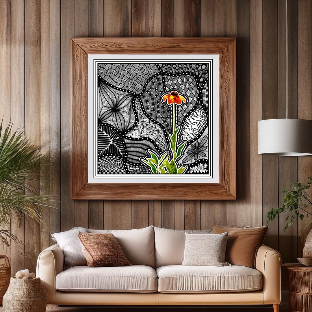 Zen Doodle Fusion Art With Flower | Digital Wall Art | Nature Meets Art ...