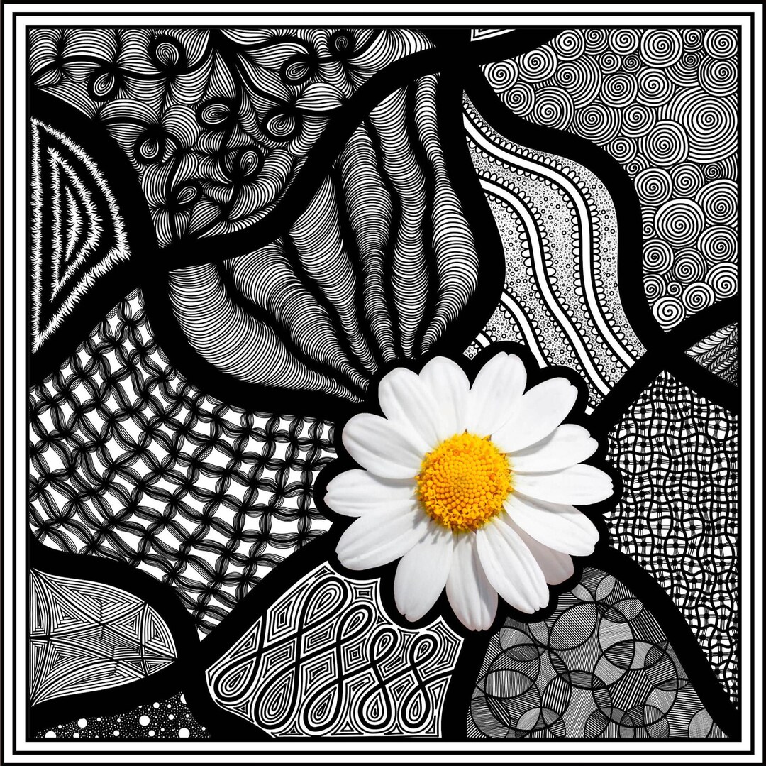 Daisy in Zen Doodle Fusion Art Digital Art Print square - Etsy