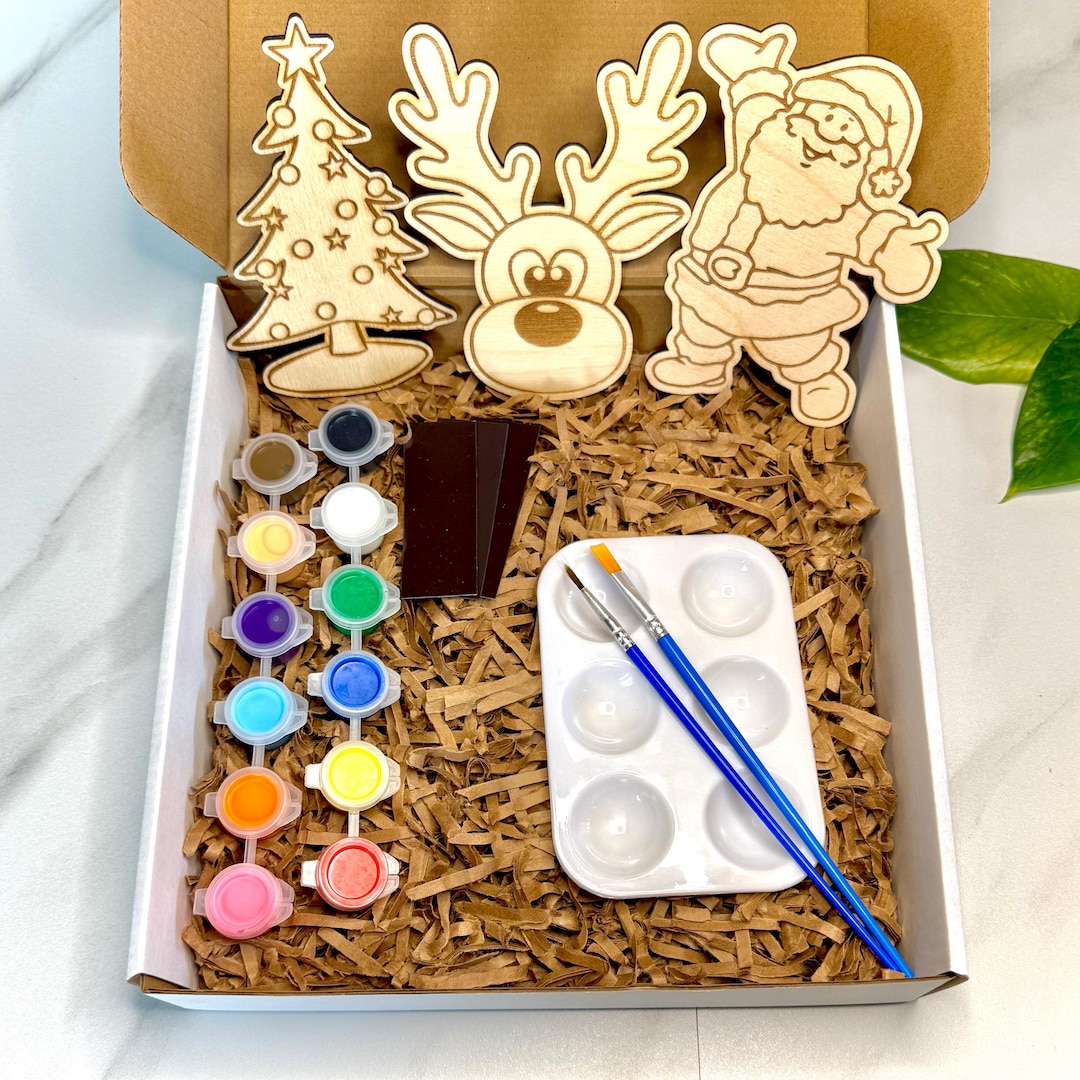DIY Christmas Painting Kit for Kids - 3 Wooden Characters, Acrylic ...