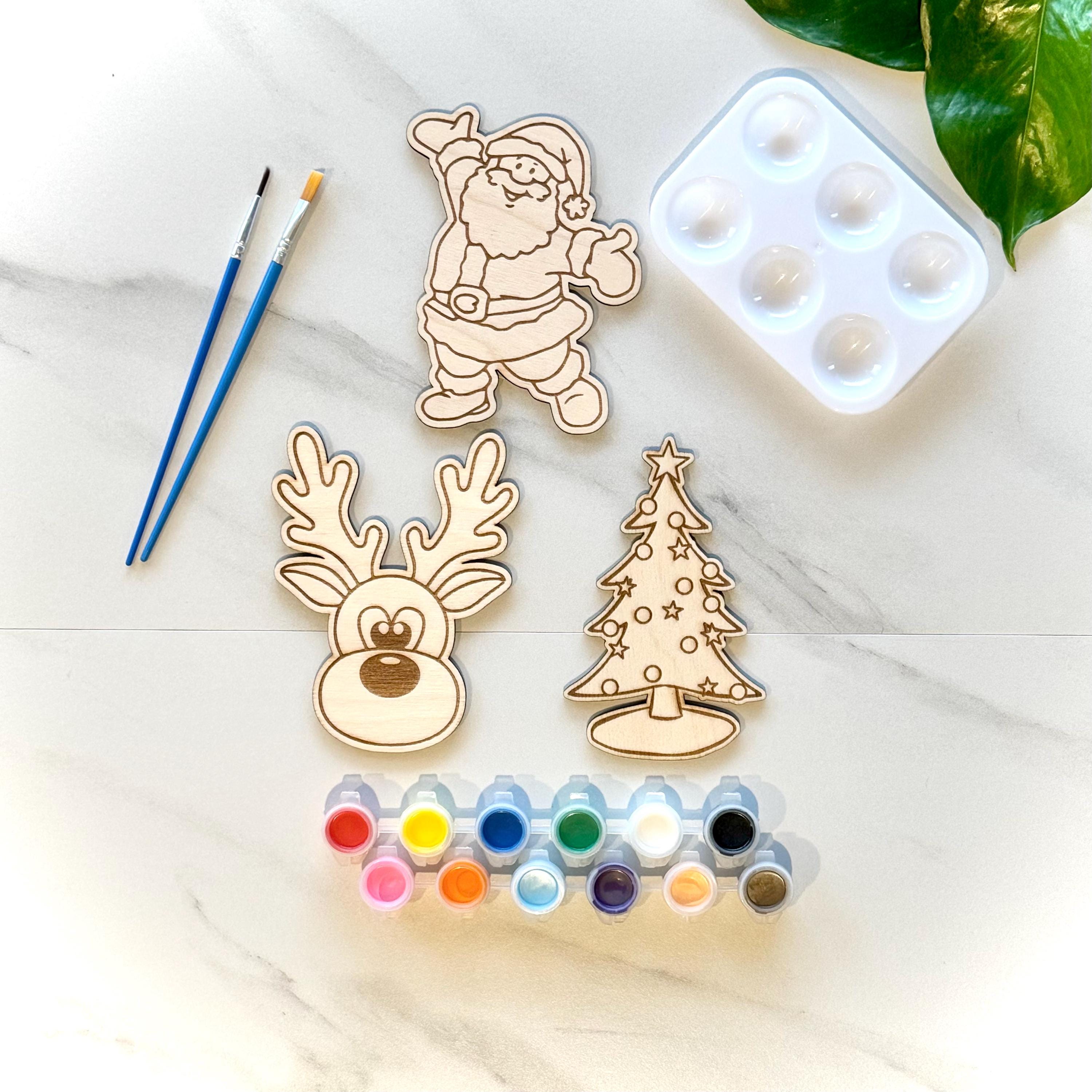 DIY Christmas Painting Kit for Kids - 3 Wooden Characters, Acrylic ...