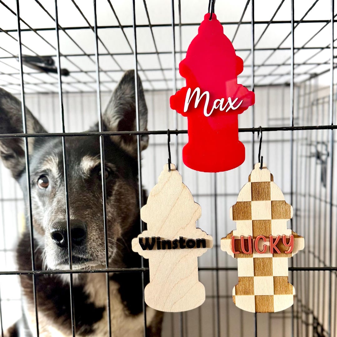 Personalized Dog Crate Name Tag – Fire Hydrant Kennel Nameplate ...