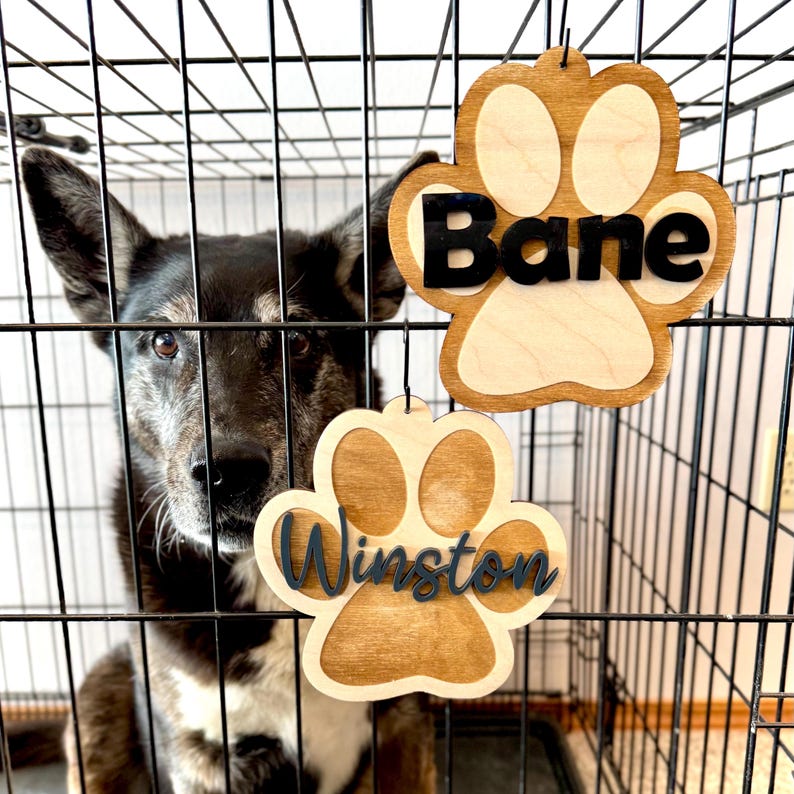 Personalized Dog Crate Name Tag Custom Paw Print Shaped Kennel ...