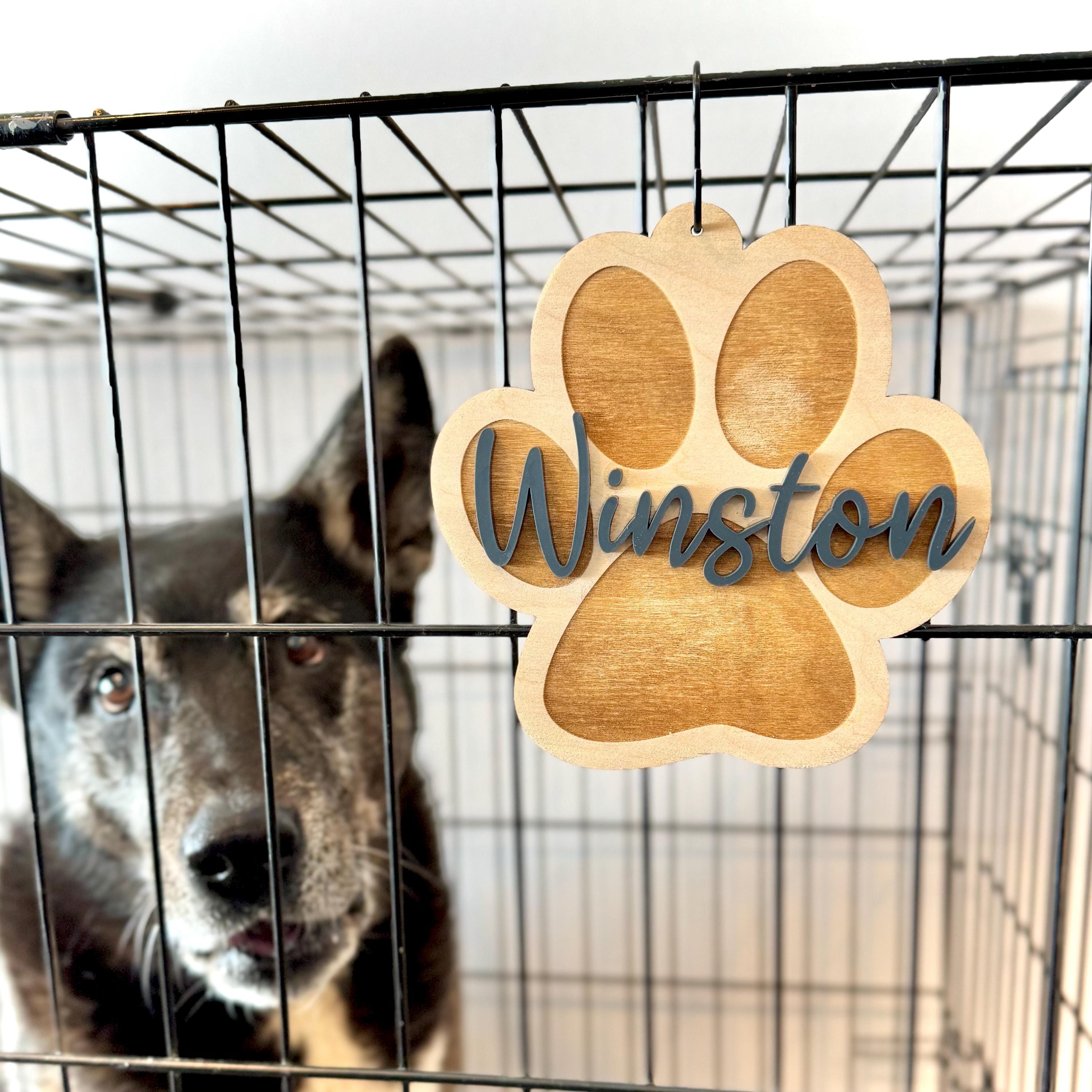Personalized Dog Crate Name Tag Custom Paw Print Shaped Kennel ...