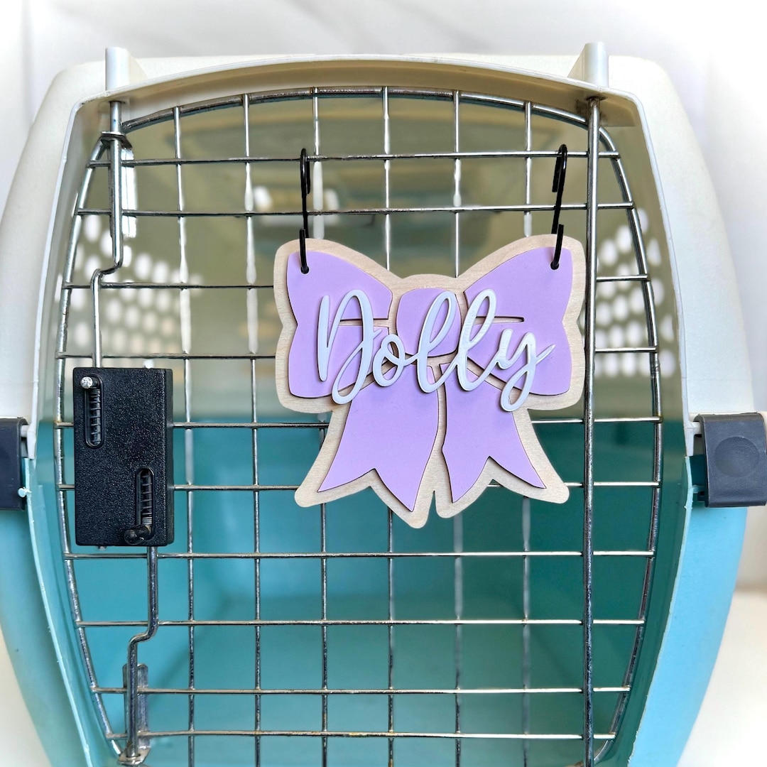 Personalized Cat Crate Tag - Bow Cat Name Tag - Custom Wooden Cat ...