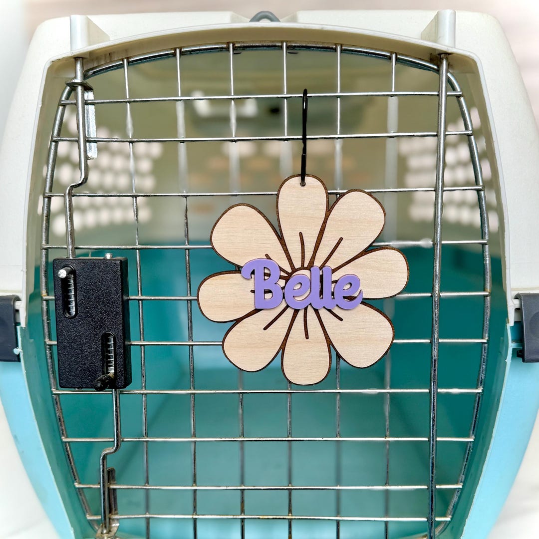 Personalized Cat Crate Name Tag Custom Flower Cat Name Floral Cat ...