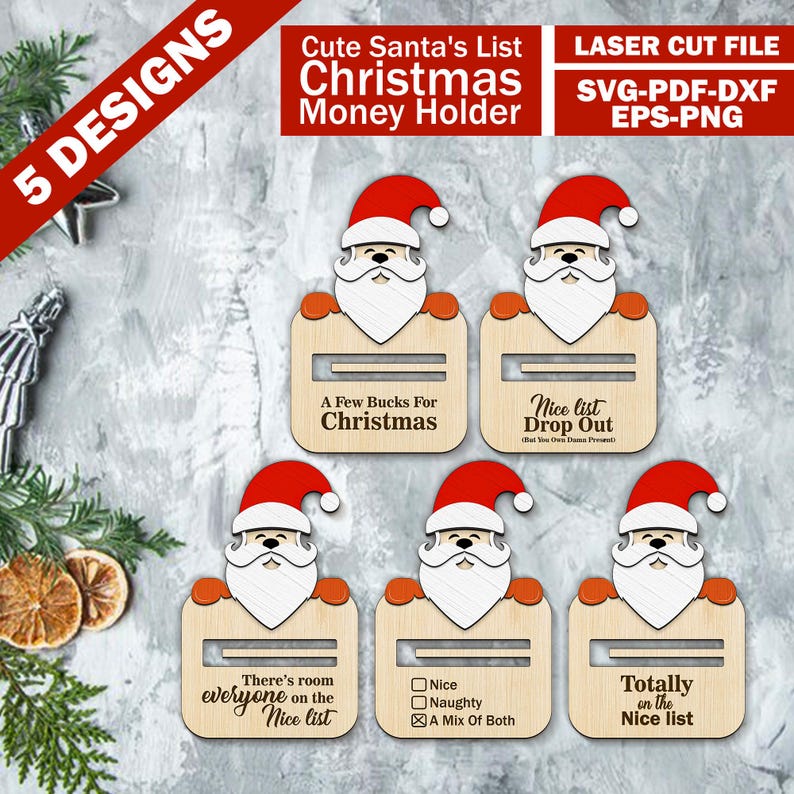 Christmas Gift Card Holder Laser Cut File, Santa Money Holder SVG, Xmas ...
