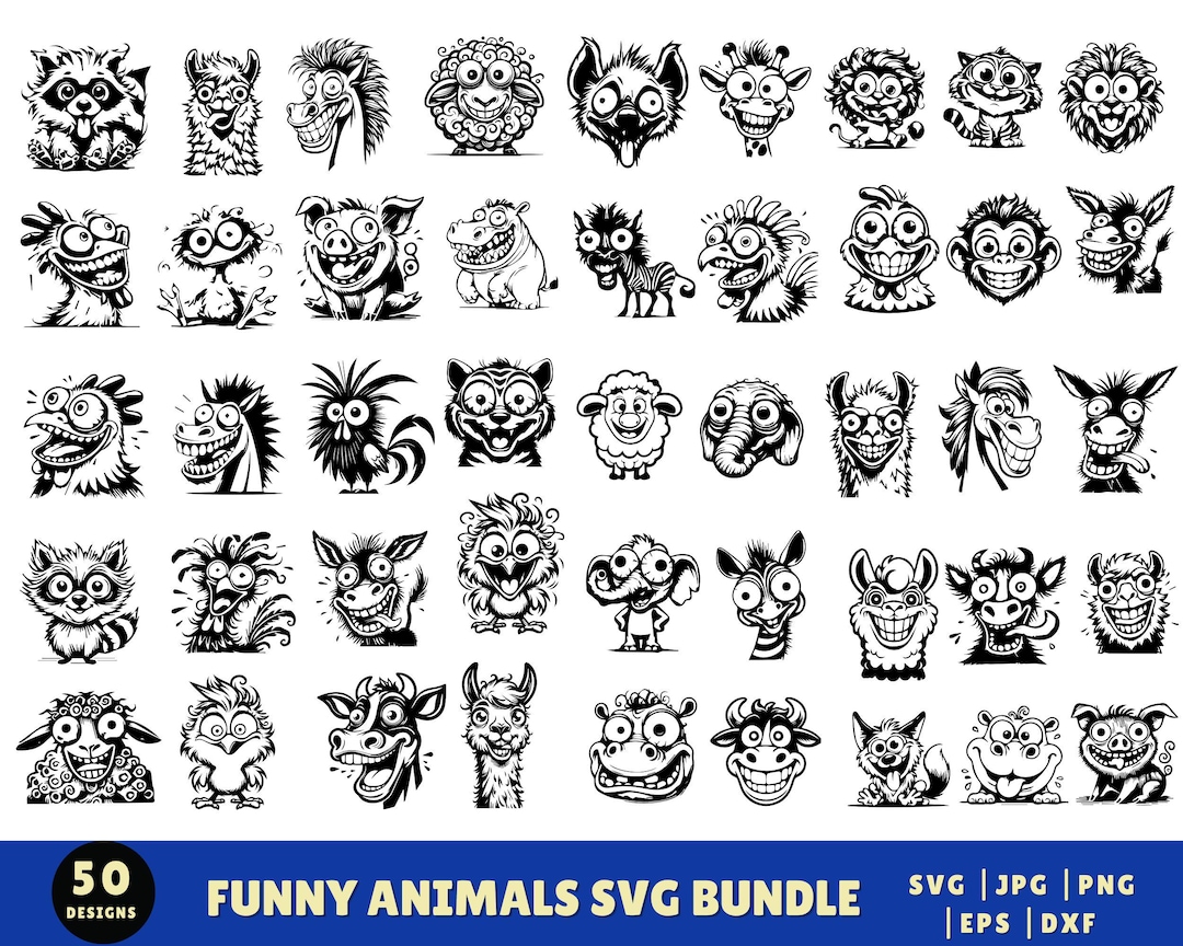 Funny Animals SVG Bundle, Quirky Crazy Animals Svg Files, Vector Art ...