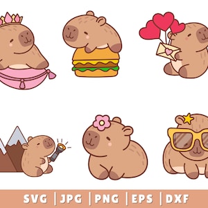 Cute Capybara SVG Bundle,kawaii Capybara Clipart,instant Digital ...