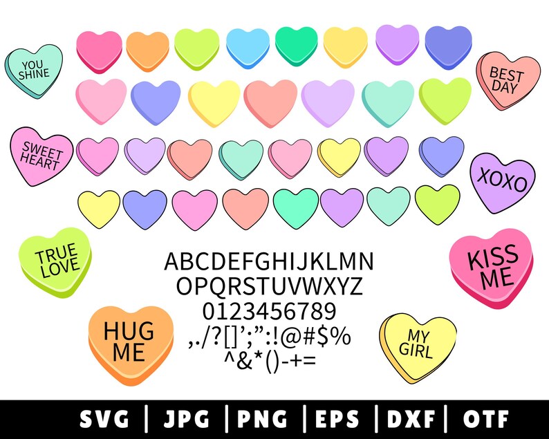 Candy Heart SVG, Candy Hearts PNG, Valentine Hearts SVG, Candy Heart ...