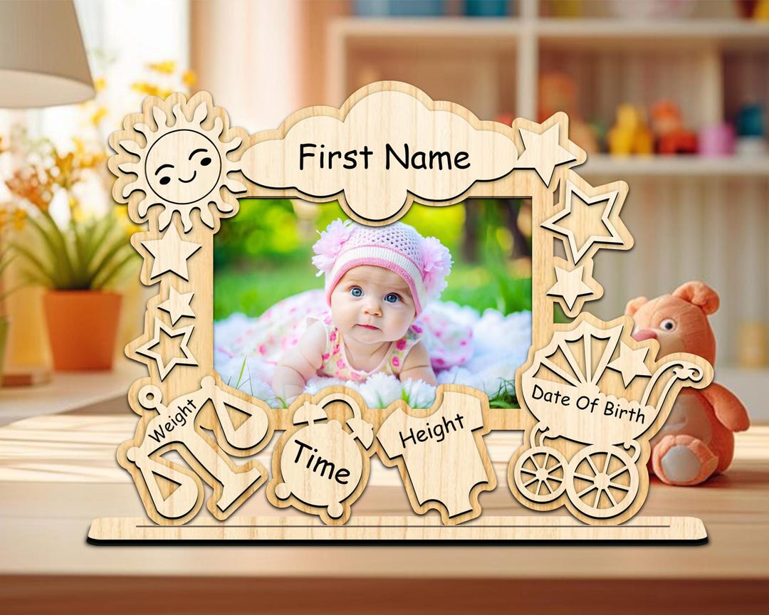 Baby Birth Photo Frame SVG, Baby Picture Frame Laser Cut Files, Child ...