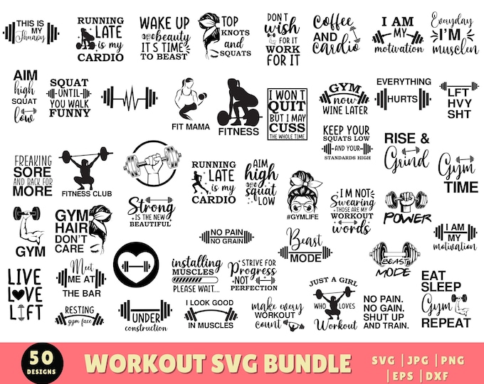 Workout Svg Bundle, Gym Quotes Svg, Motivational Exercise Svg, Fitness ...