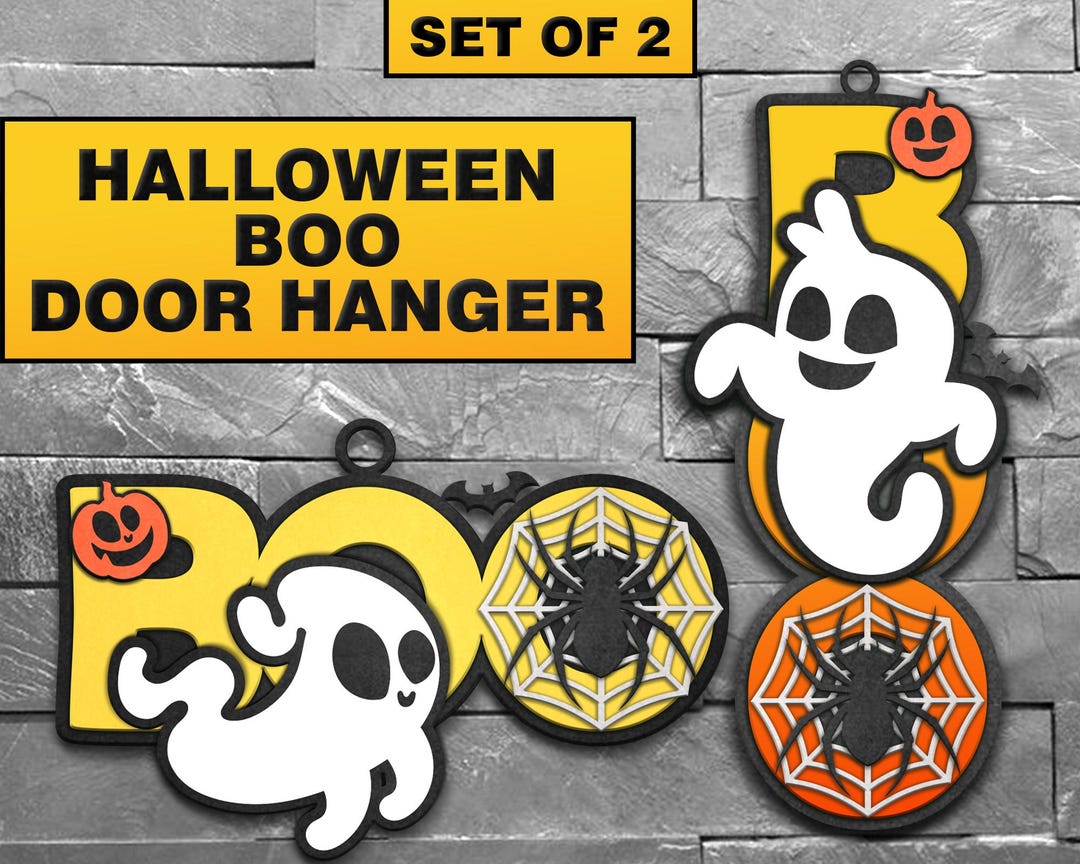 Ghost Halloween Door Sign Lasercut File, Cute Ghost Door Hanger, Boo ...