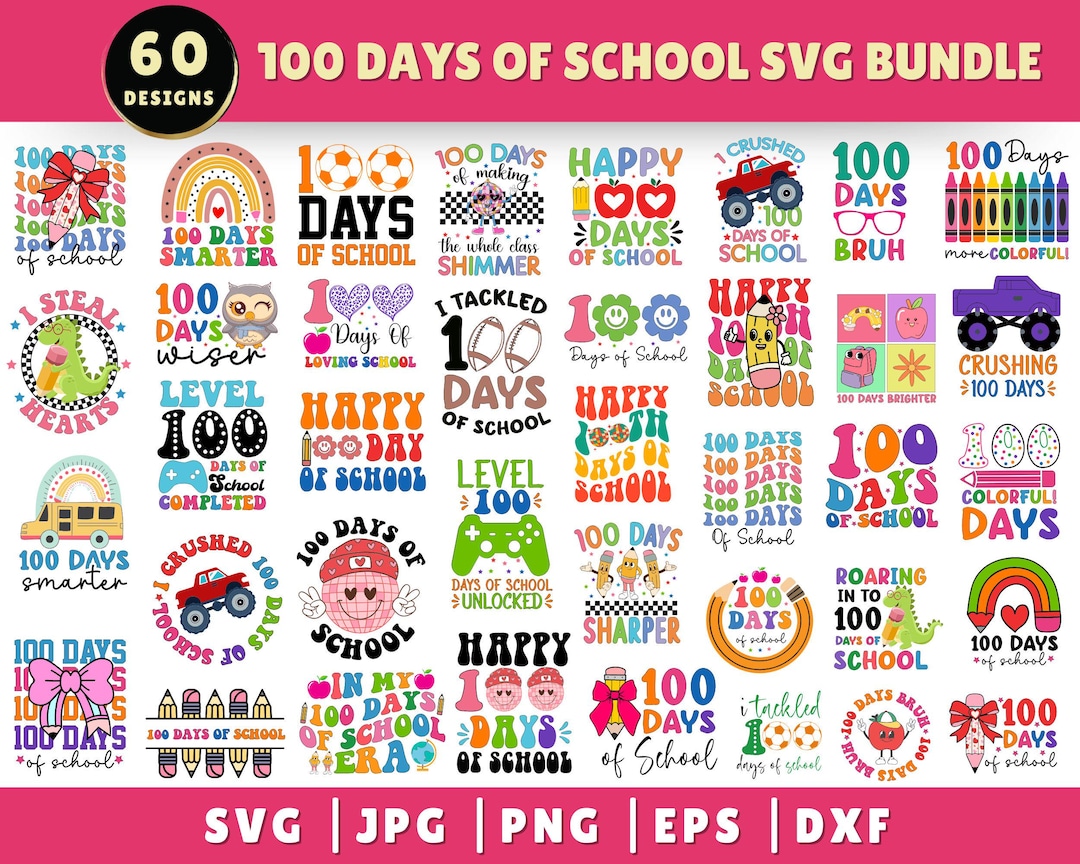 100 Days of School SVG Bundle, Happy 100 Days of School, 100 Days ...