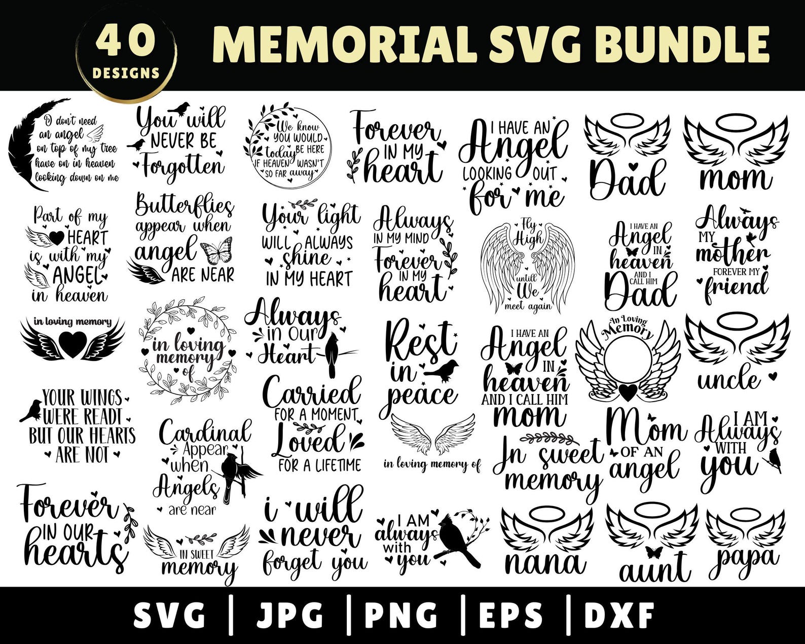 Memorial Svg Bundle, Memorial Quotes Svg, Rest in Peace Svg, Cardinal ...