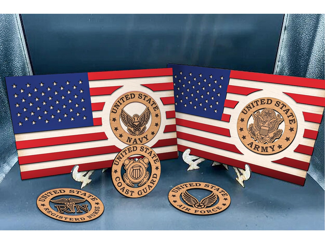 US Veteran Ornament Set With Flag, Digital Files for Laser Engraving ...