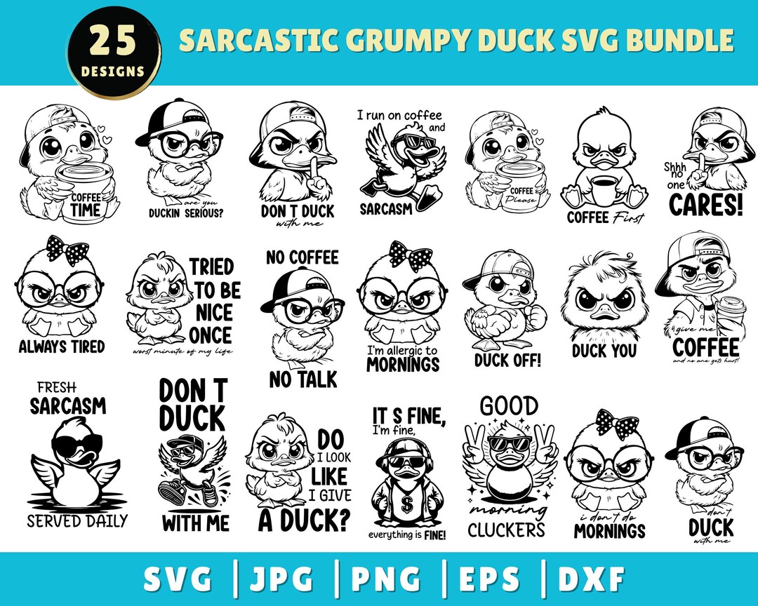 Grumpy Duck SVG Bundle, Grumpy SVG, Grumpy Funny Animals, Funny Duck ...