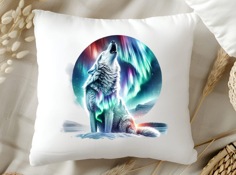 Northern Lights Wolf DTF Transfer: Aurora DIY Apparel Art - Etsy