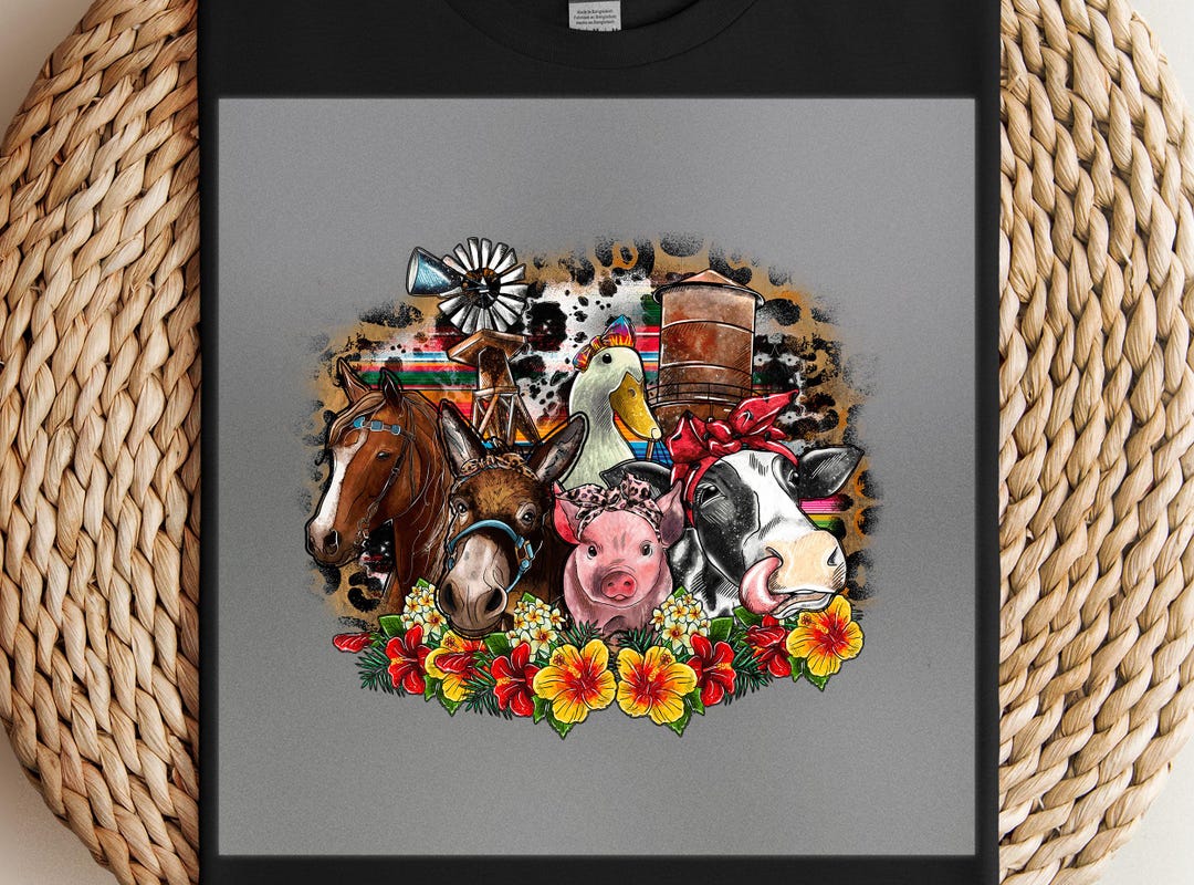 Western Farm DTF Transfer, Cute Country Animals, Rustic Ranch Shirt ...