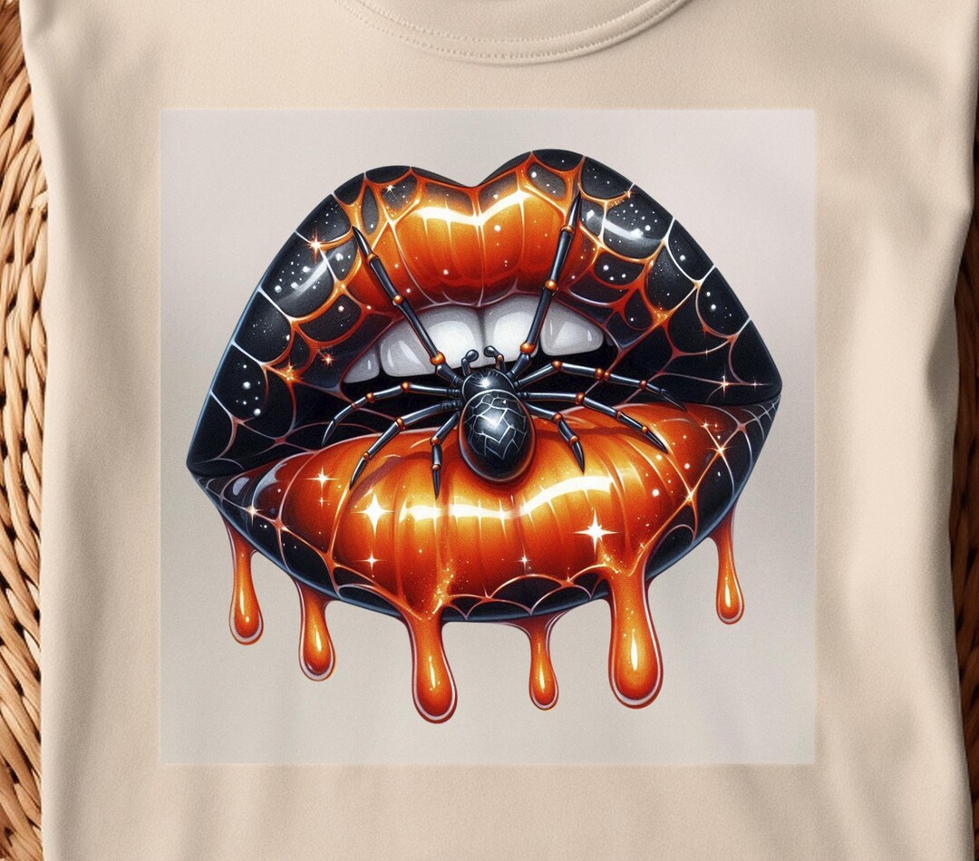 Spider Lips Halloween DTF Design Dripping Spider Web Lips for ...