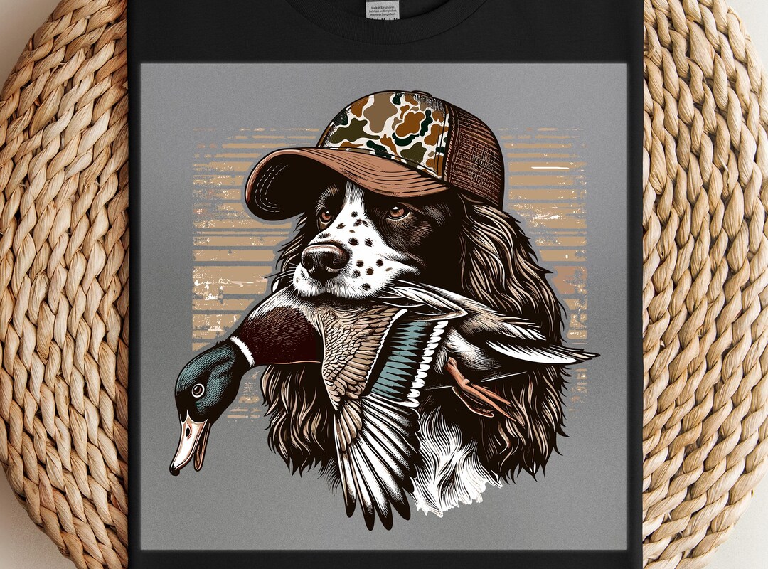Hunting Dog Heat Transfer, Camo Hat Springer Spaniel With Duck Design ...