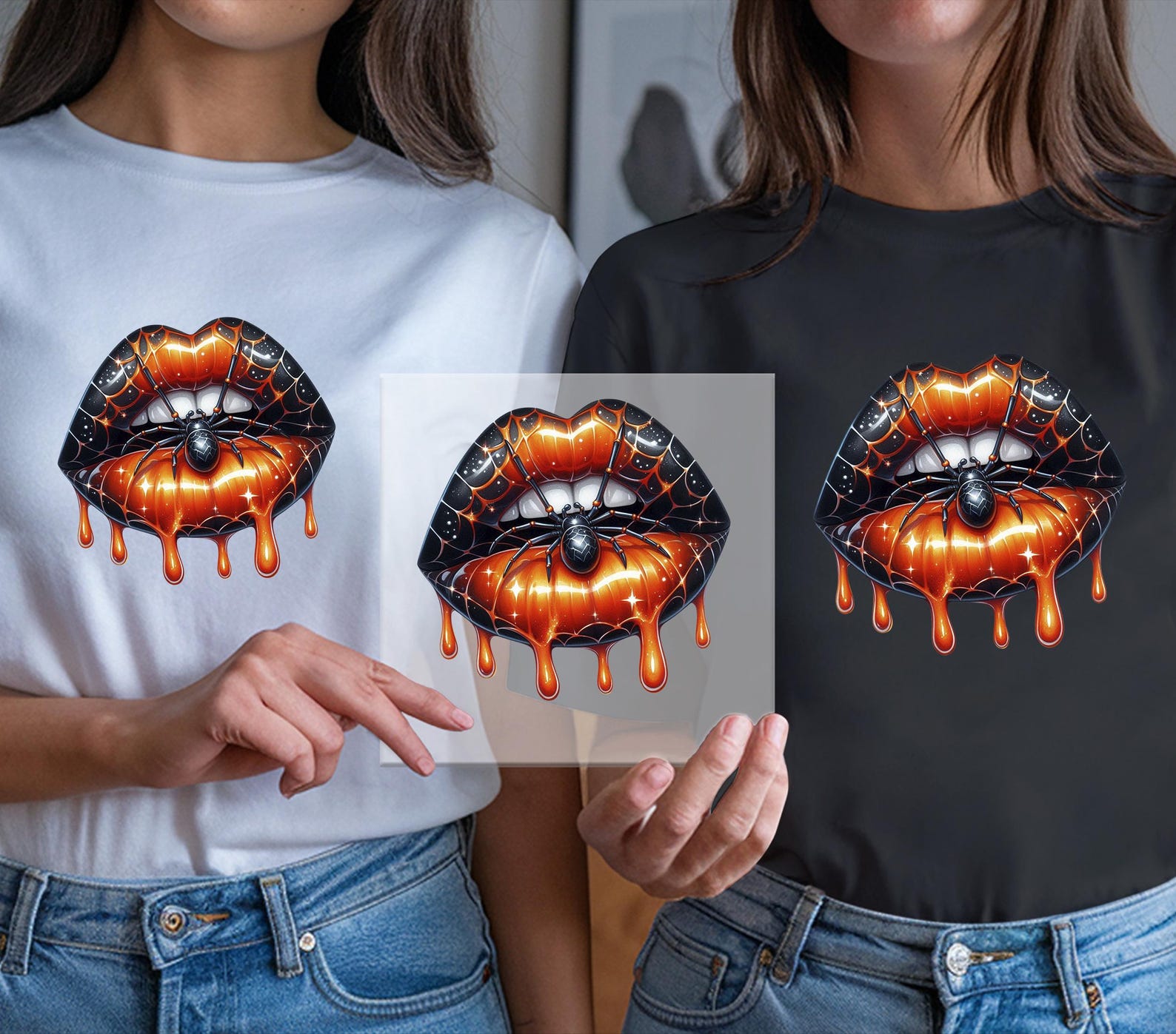 Spider Lips Halloween DTF Design Dripping Spider Web Lips for ...